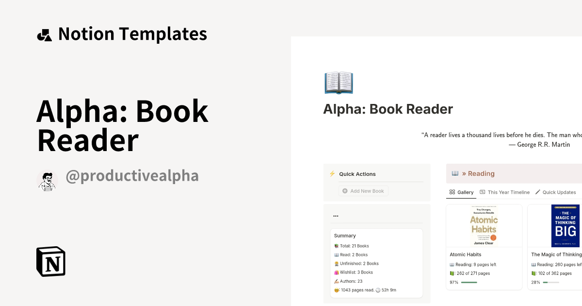Alpha: Book Reader Template by Alpha Productive | Notion Marketplace