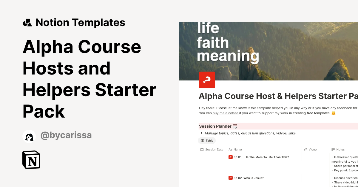 Alpha Course Hosts and Helpers Starter Pack Template | Notion Marketplace