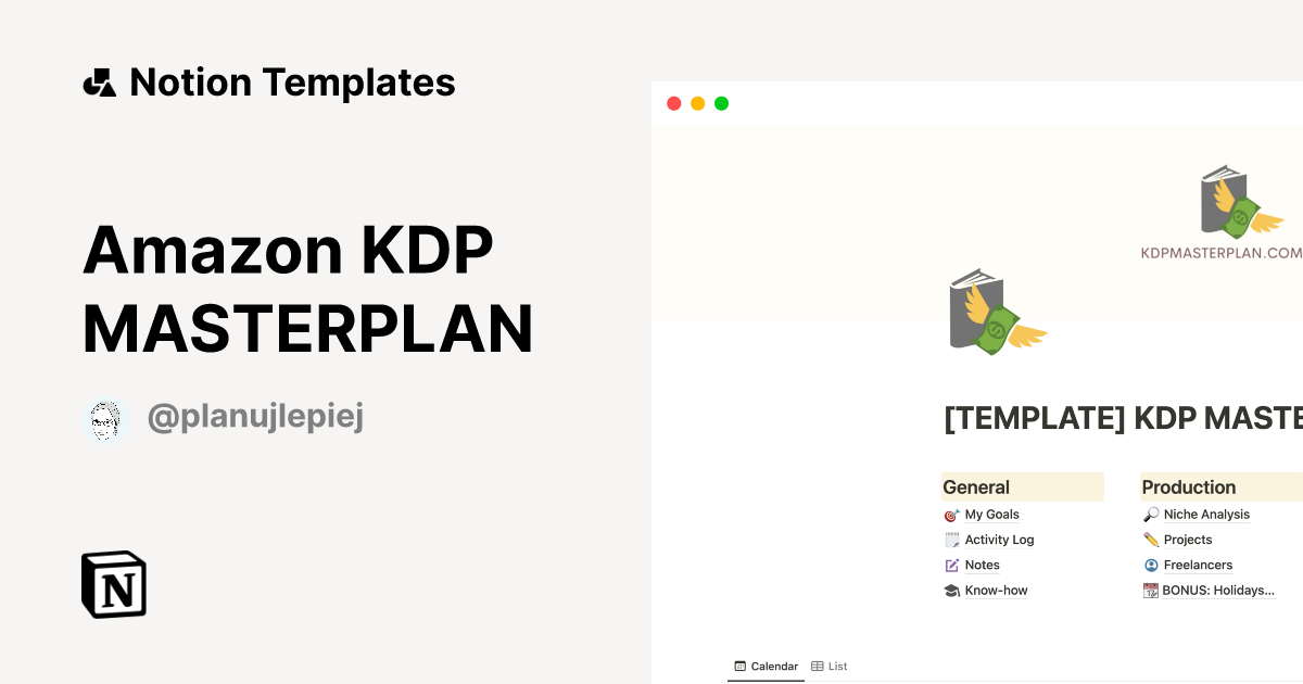 Amazon KDP MASTERPLAN Template | Notion Marketplace