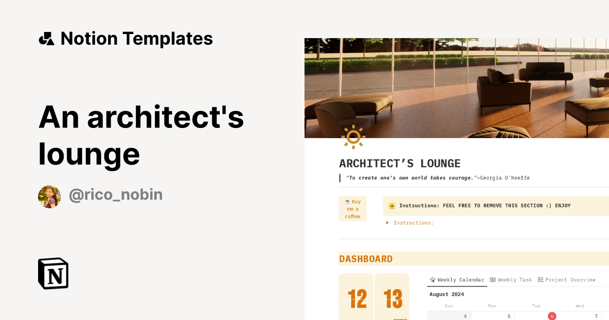 An architect's lounge Template by Rico | Notion Marketplace