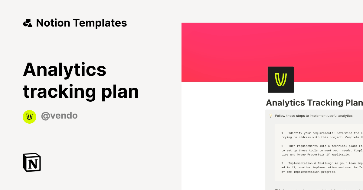 Analytics tracking plan Template by Vendo Data | Notion Marketplace