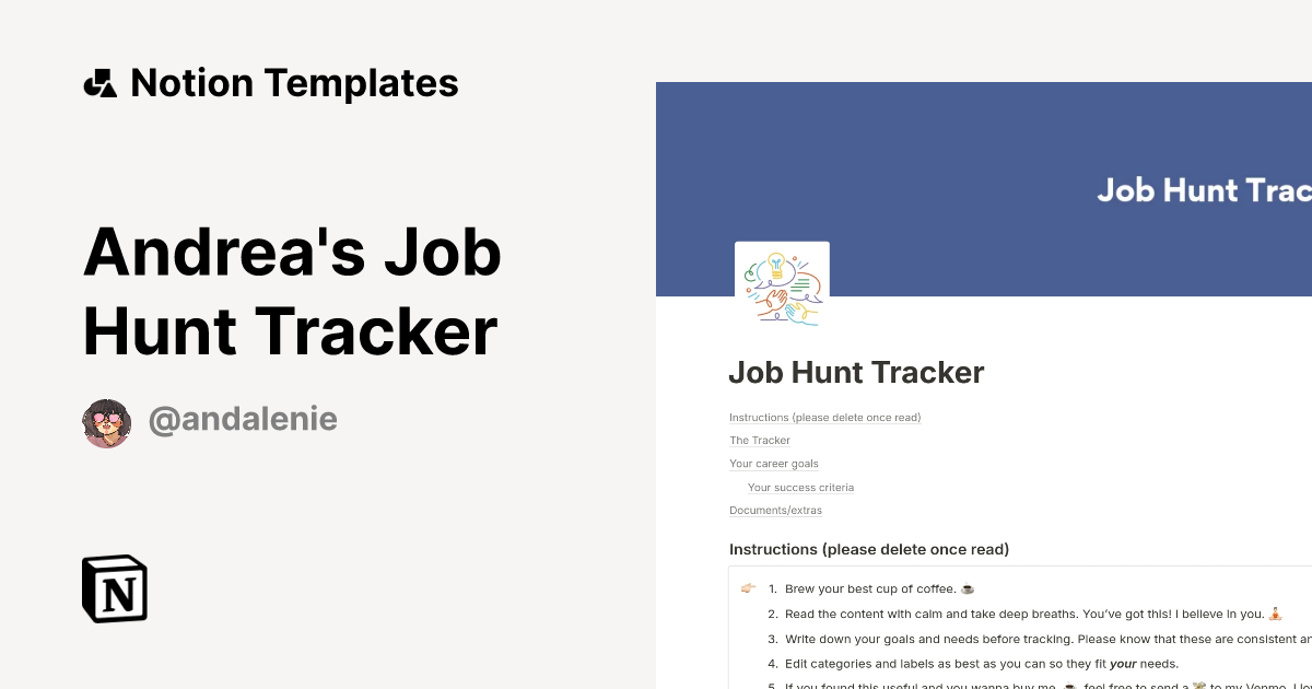 Andrea's Job Hunt Tracker Template | Notion Marketplace