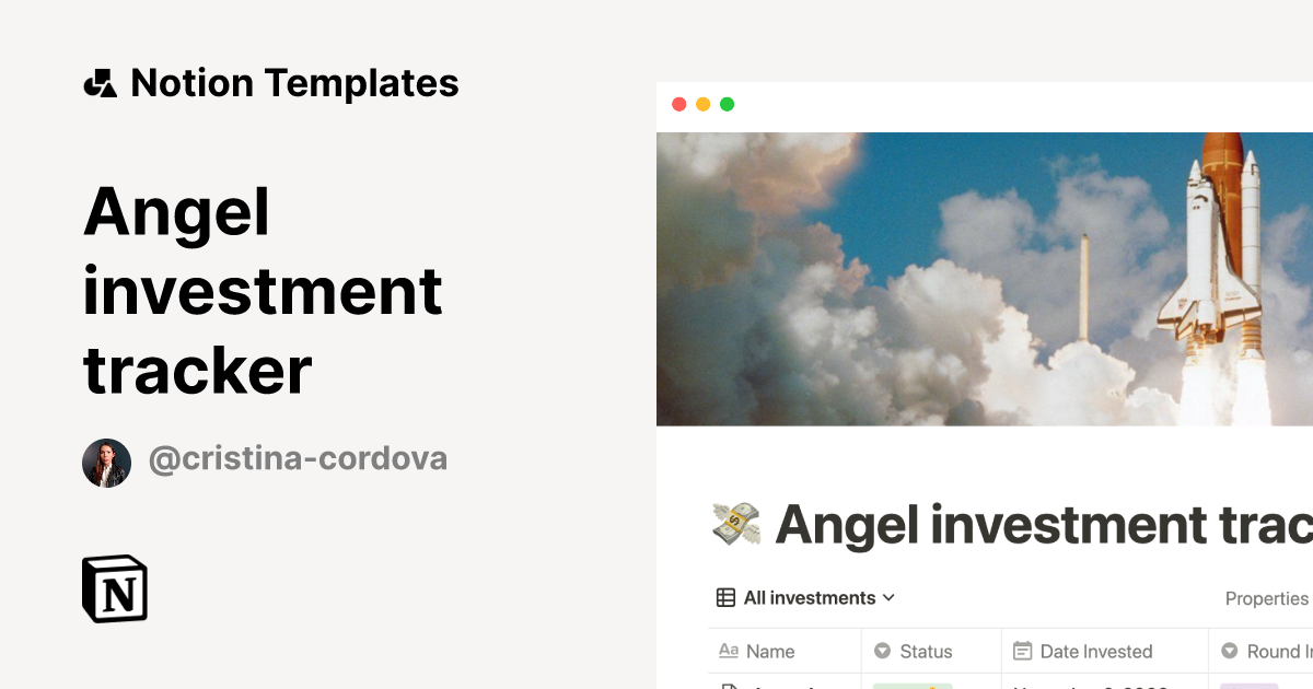Angel investment tracker Template | Notion Marketplace