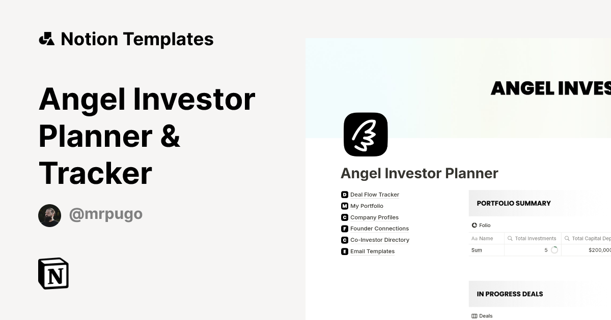Angel Investor Planner & Tracker Template | Notion Marketplace