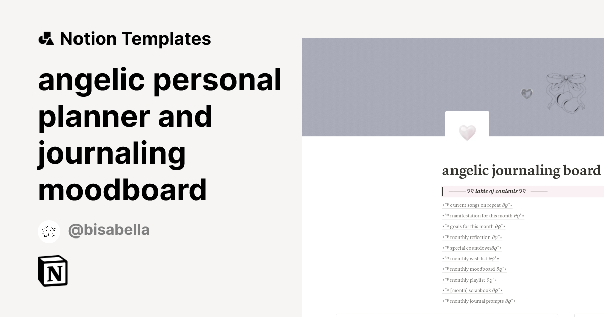angelic personal planner and journaling moodboard Template | Notion ...