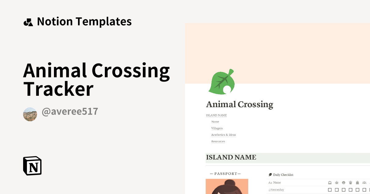 Animal Crossing Tracker Template | Notion Marketplace
