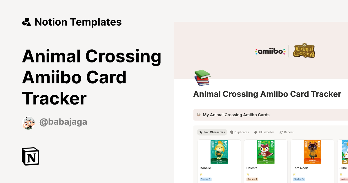 Animal Crossing Amiibo Card Tracker Template by BabaJaga | Notion ...