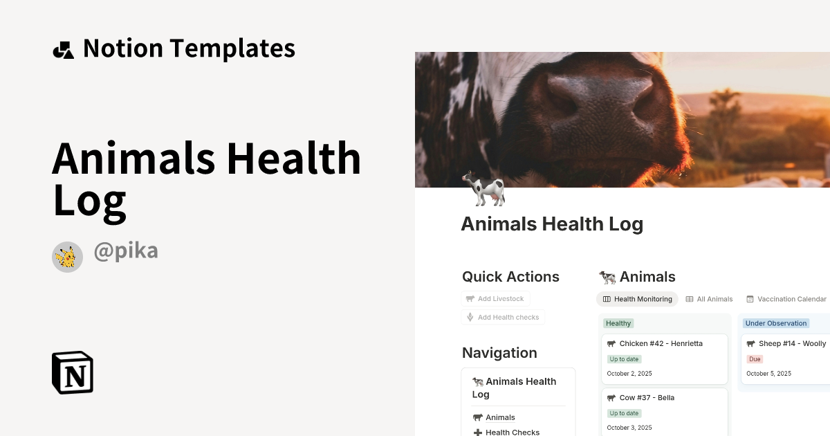 Animals Health Log Template | Notion Marketplace