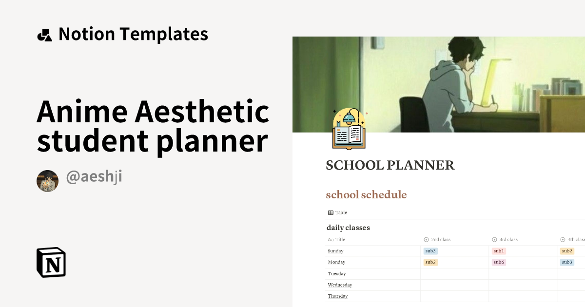 Anime Aesthetic student planner Template by jinla | Notion Marketplace