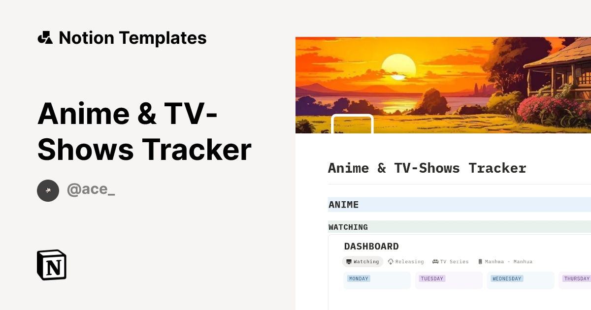 Anime & TV-Shows Tracker Template by ACE | Notion Marketplace