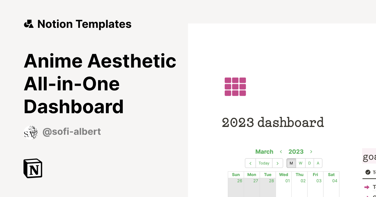 Anime Aesthetic All-in-One Dashboard Template by Sofi Albert | Notion ...