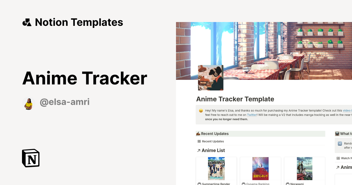 Anime Tracker Template by Elsa Amri | Notion Marketplace