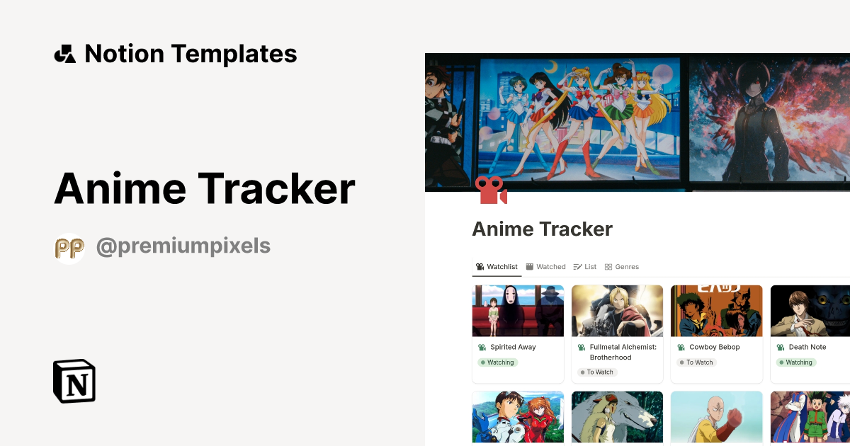 Anime Tracker Template by Premium Pixels | Notion Marketplace