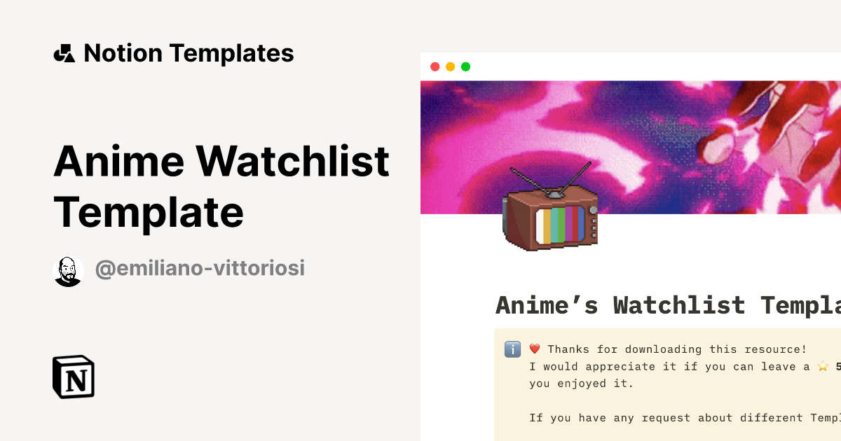 Anime Watchlist Template Template | Notion Marketplace