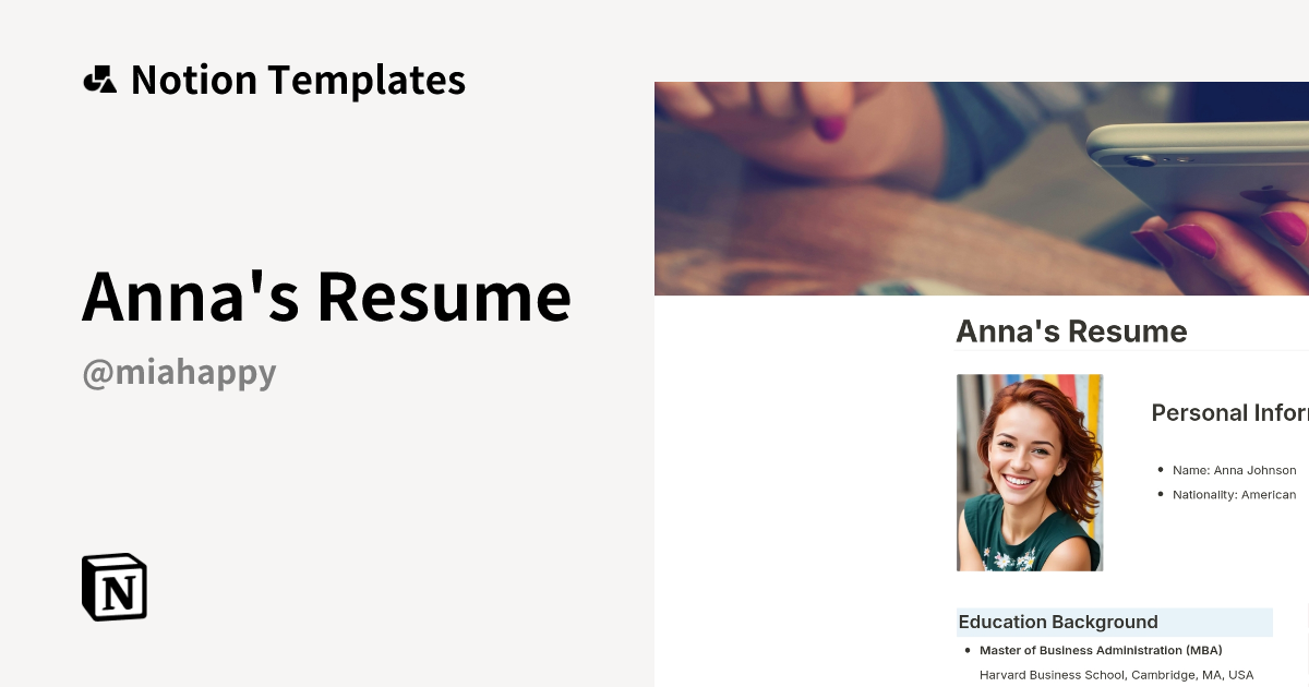 Anna's Resume Template by MIA | Notion Marketplace
