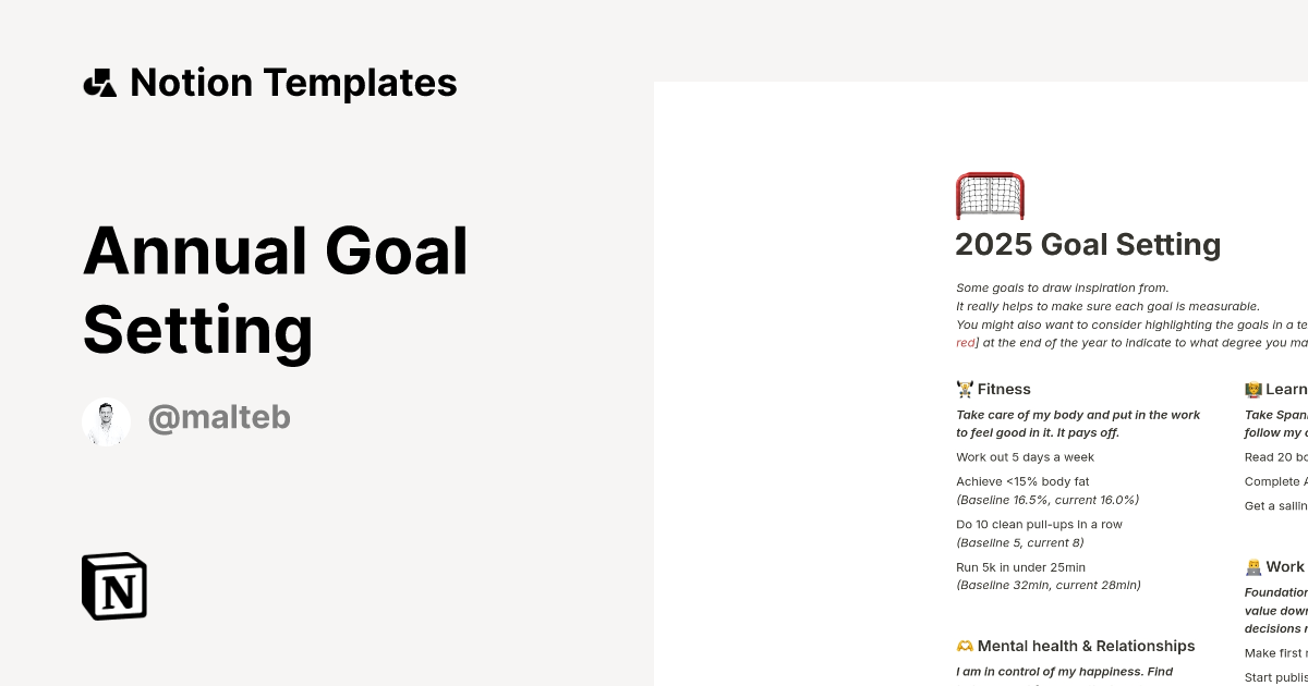 Annual Goal Setting Template | Notion Marketplace
