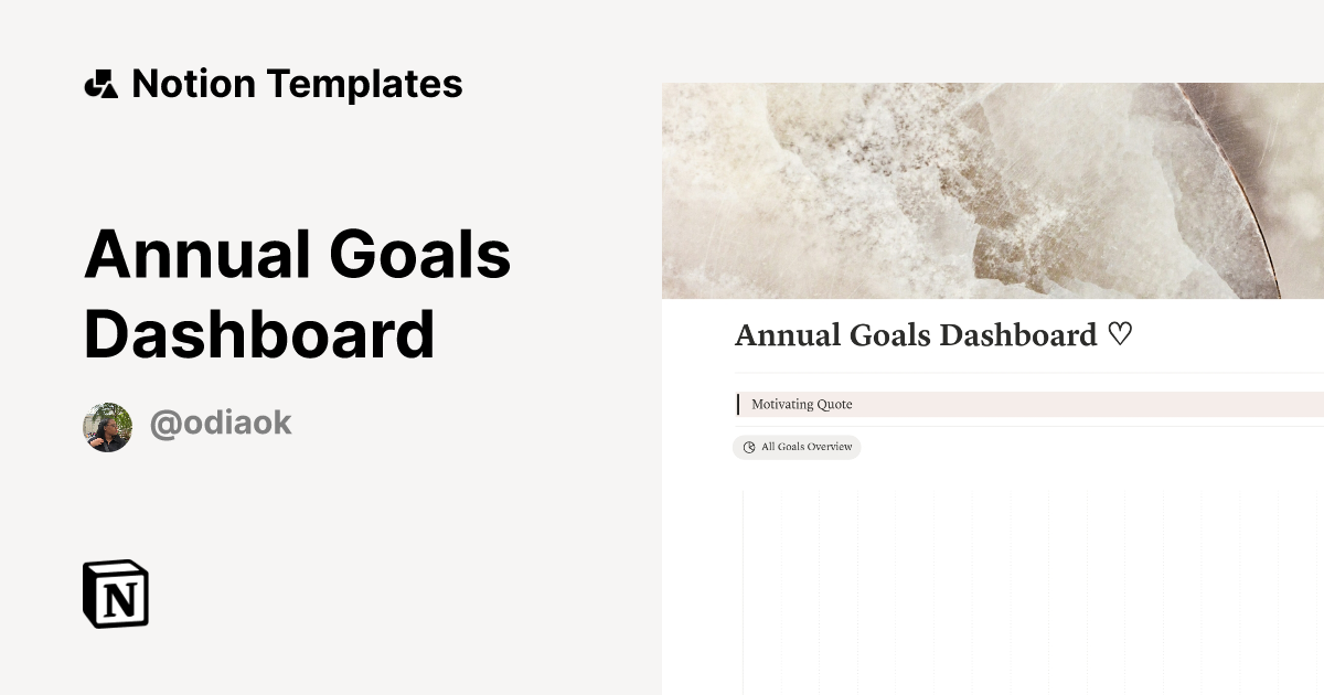 Annual Goals Dashboard Template by Odia | Notion Marketplace