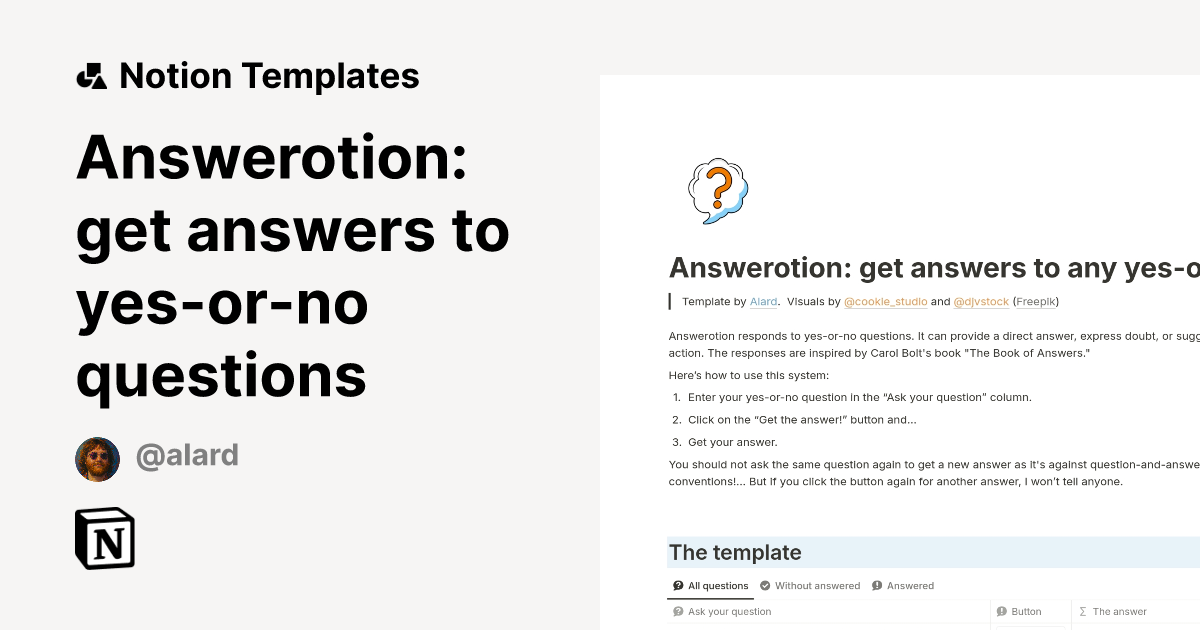 Answerotion: get answers to yes-or-no questions Template by Alard ...
