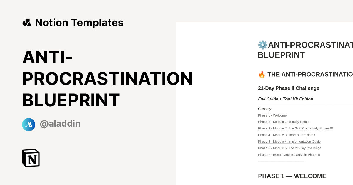 ANTI-PROCRASTINATION BLUEPRINT Template by Aladdin.csto | Notion ...