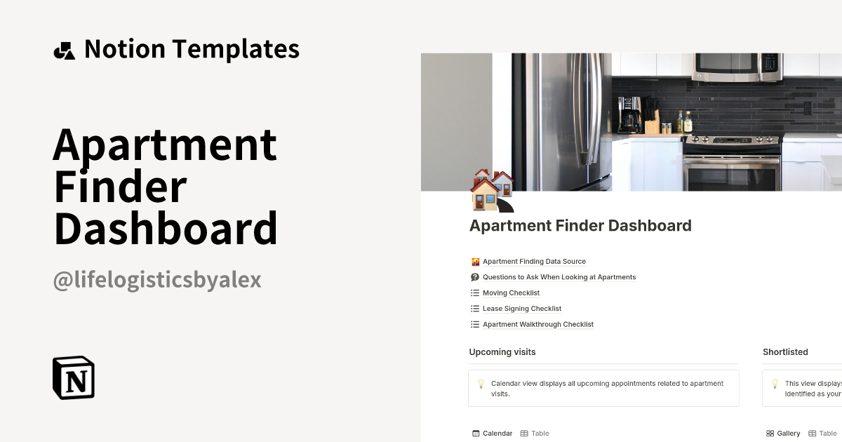 Apartment Finder Dashboard Template by LifeLogistics by Alex | Notion ...