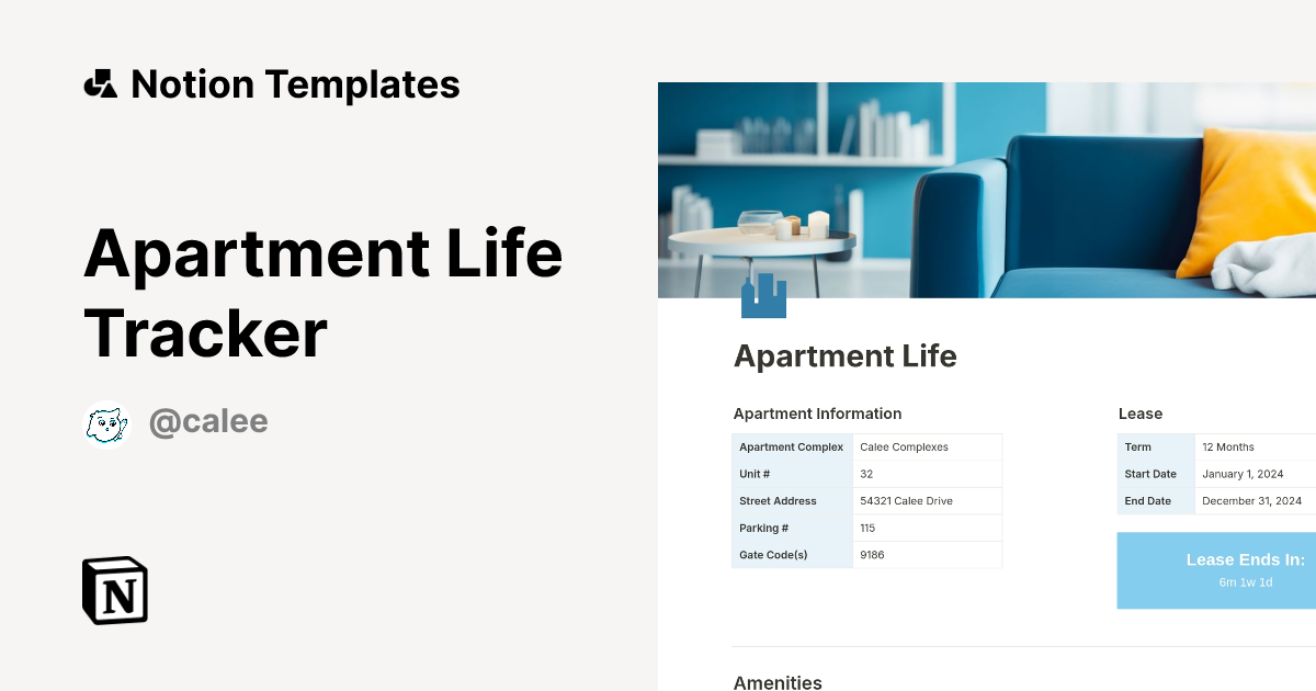 Apartment Life Tracker Template by Calee | Notion Marketplace