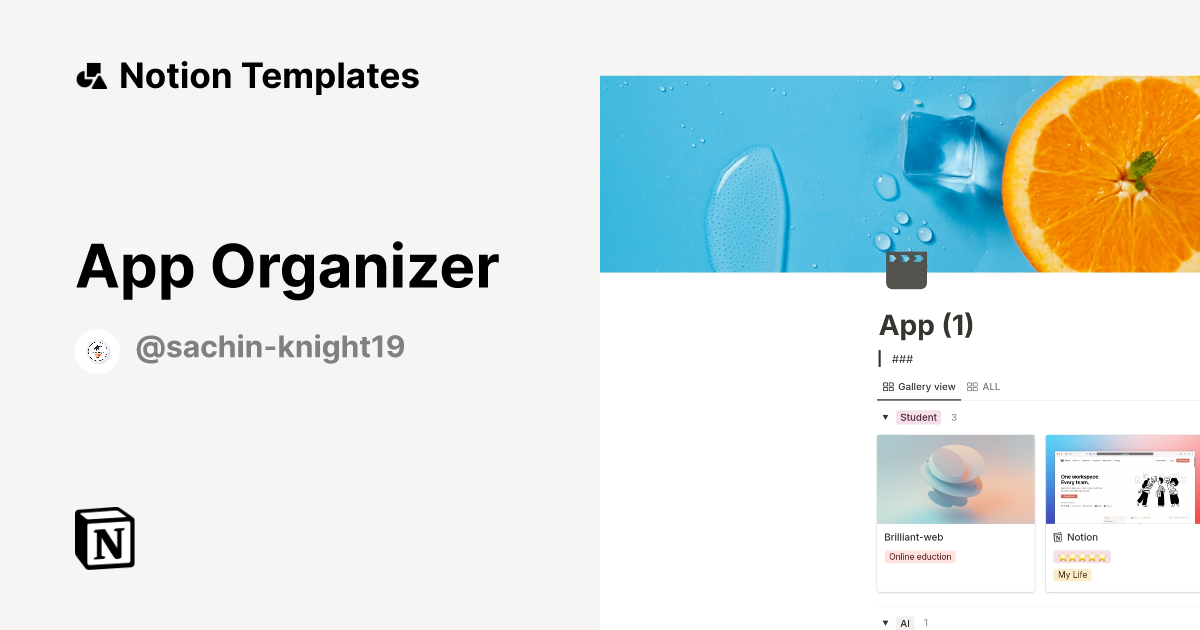 App Organizer Template by Sachin Knight | Notion Marketplace