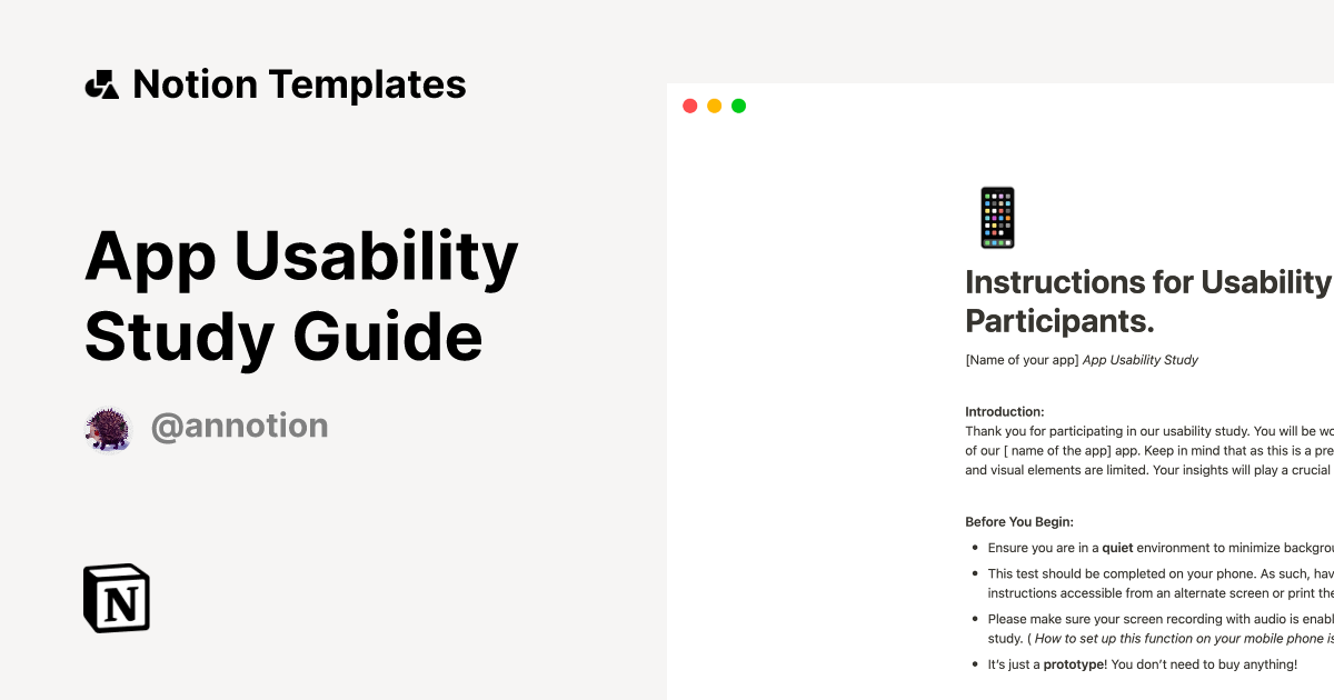 App Usability Study Guide Template | Notion Marketplace