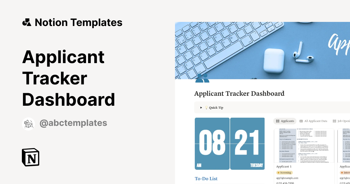 Applicant Tracker Dashboard Template | Notion Marketplace