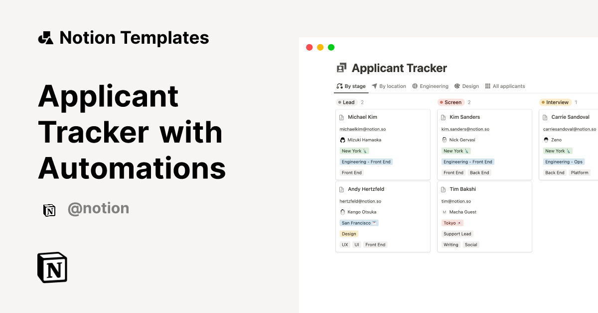 Applicant Tracker with Automations Template by Notion | Notion Marketplace