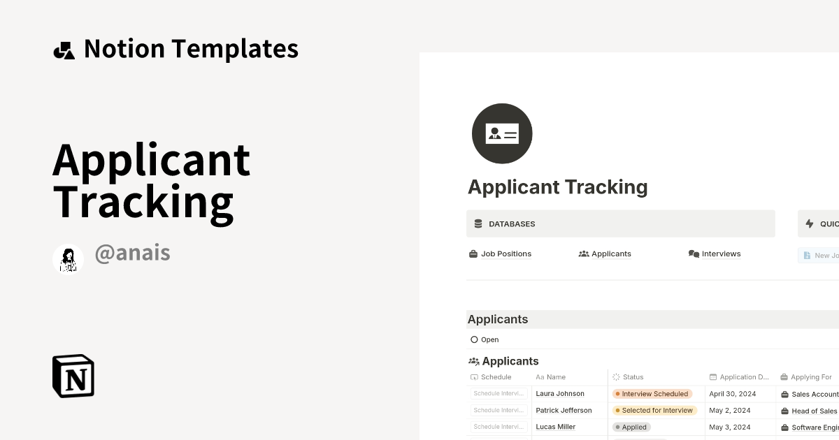 Applicant Tracking Template | Notion Marketplace