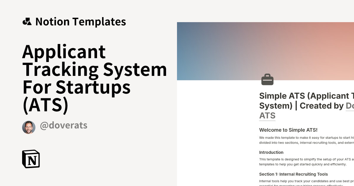Applicant Tracking System For Startups (ATS) Template | Notion Marketplace