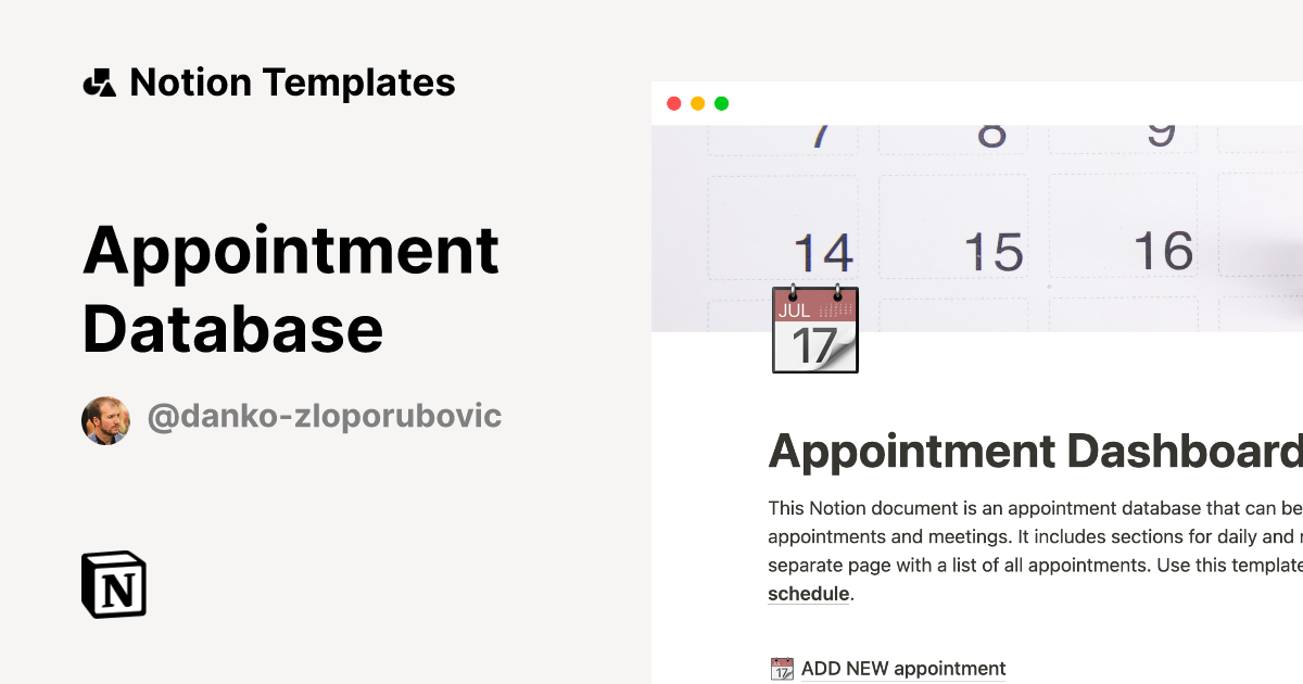 Appointment Database Template | Notion Marketplace