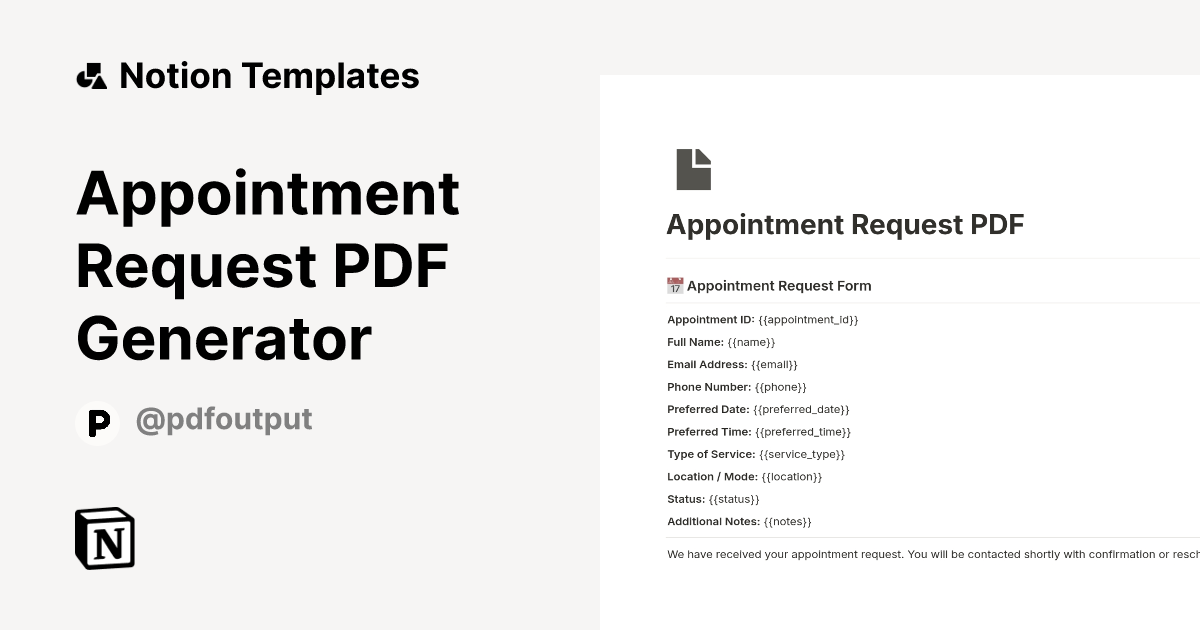 Appointment Request PDF Generator Template | Notion Marketplace