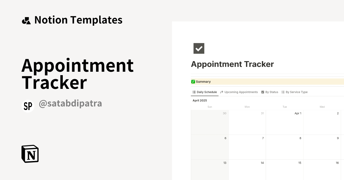 Appointment Tracker Template by Satabdi Patra | Notion Marketplace