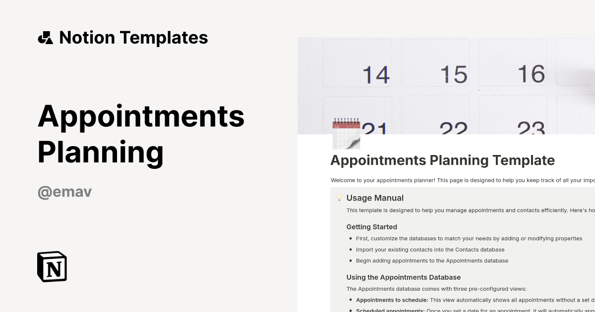 Appointments Planning Template | Notion Marketplace