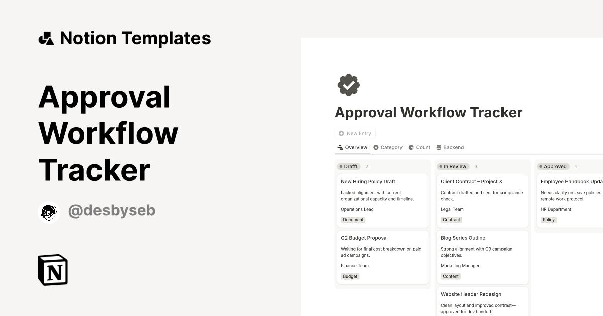 Approval Workflow Tracker Template by desbyseb | Notion Marketplace