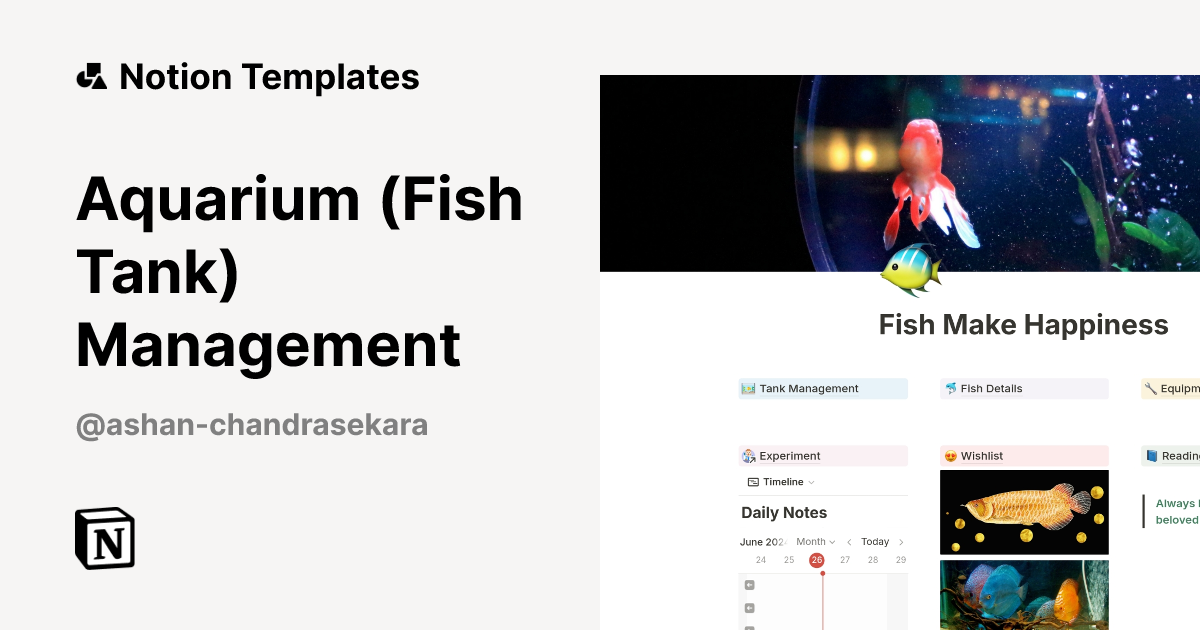 Aquarium (Fish Tank) Management Template | Notion Marketplace