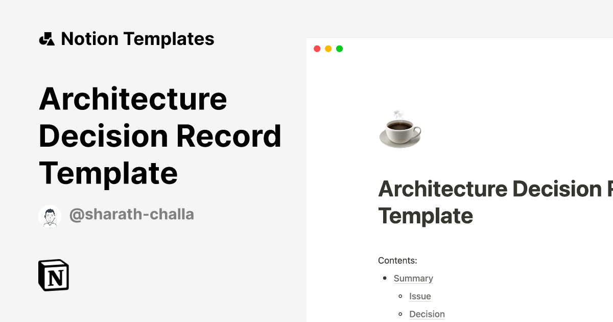 Architecture Decision Record Template Template by Sharath Challa ...