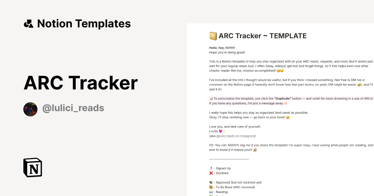 ARC Tracker Template by Lucile | Notion Marketplace