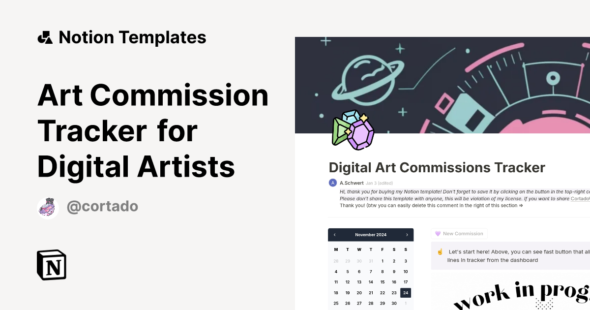 Art Commission Tracker for Digital Artists Template by Cortado | Notion ...