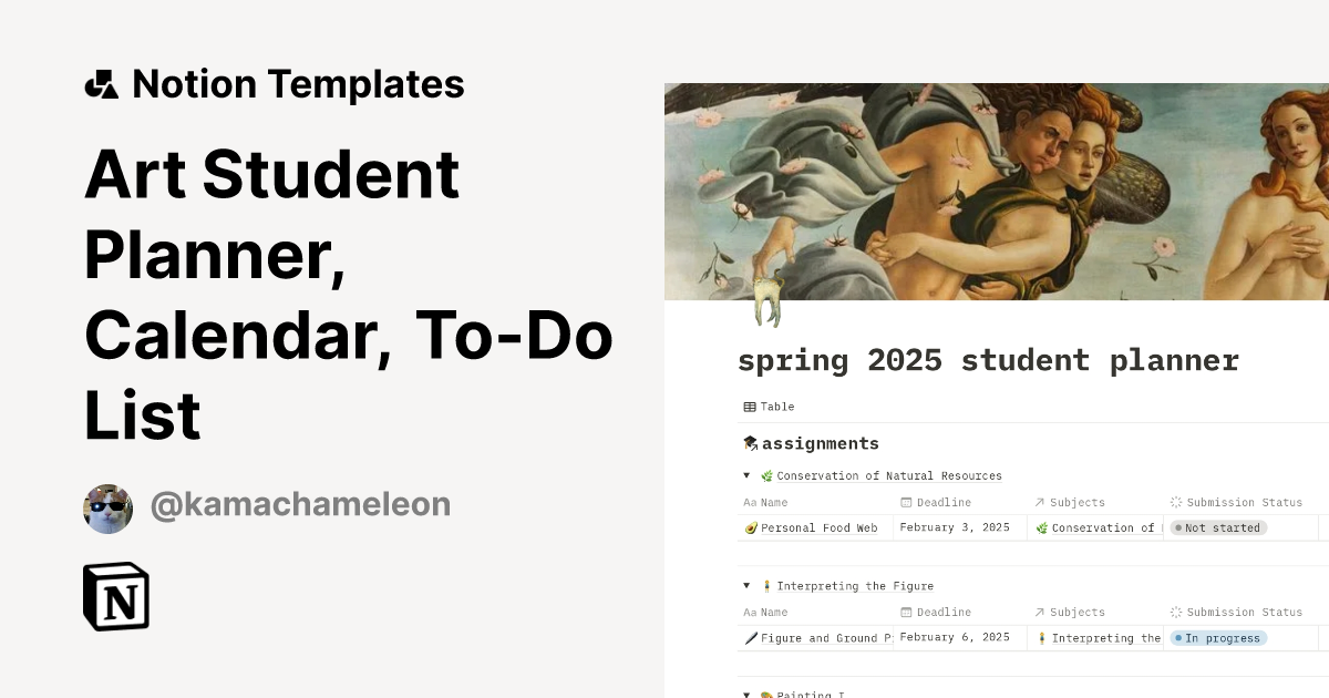 Art Student Planner, Calendar, To-Do List Template by kamachameleon ...