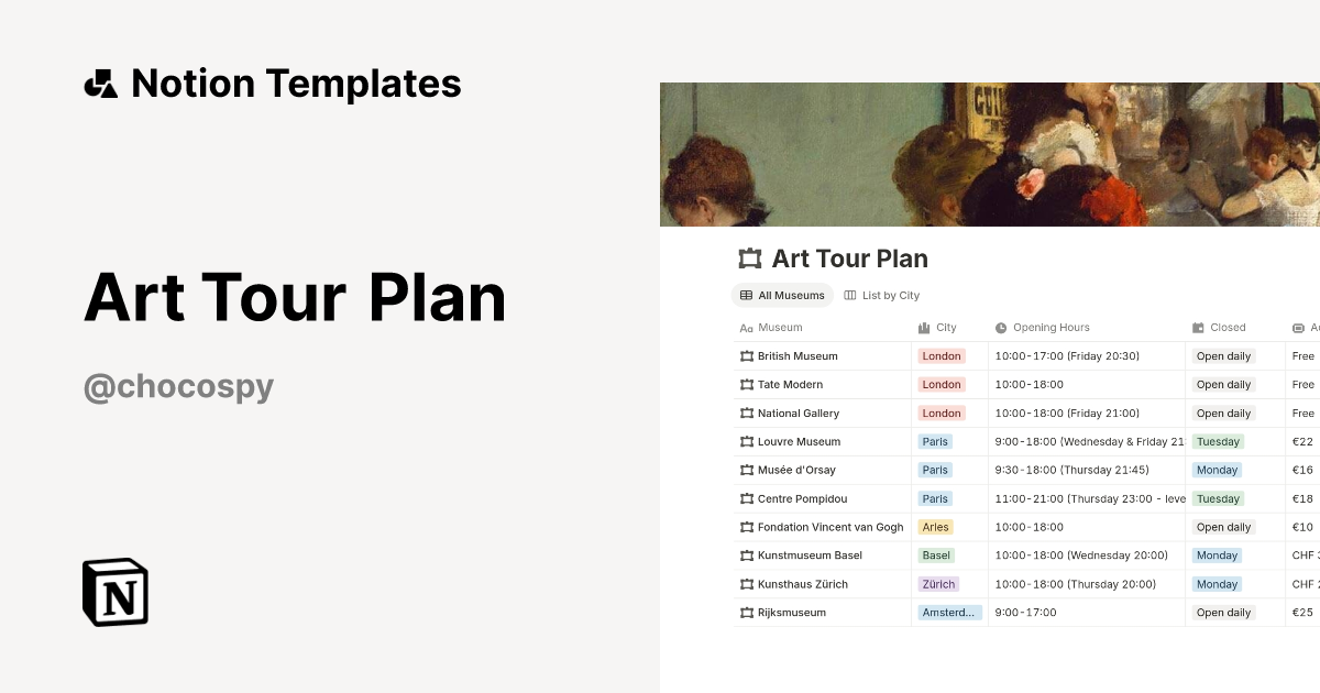 Art Tour Plan Template | Notion Marketplace