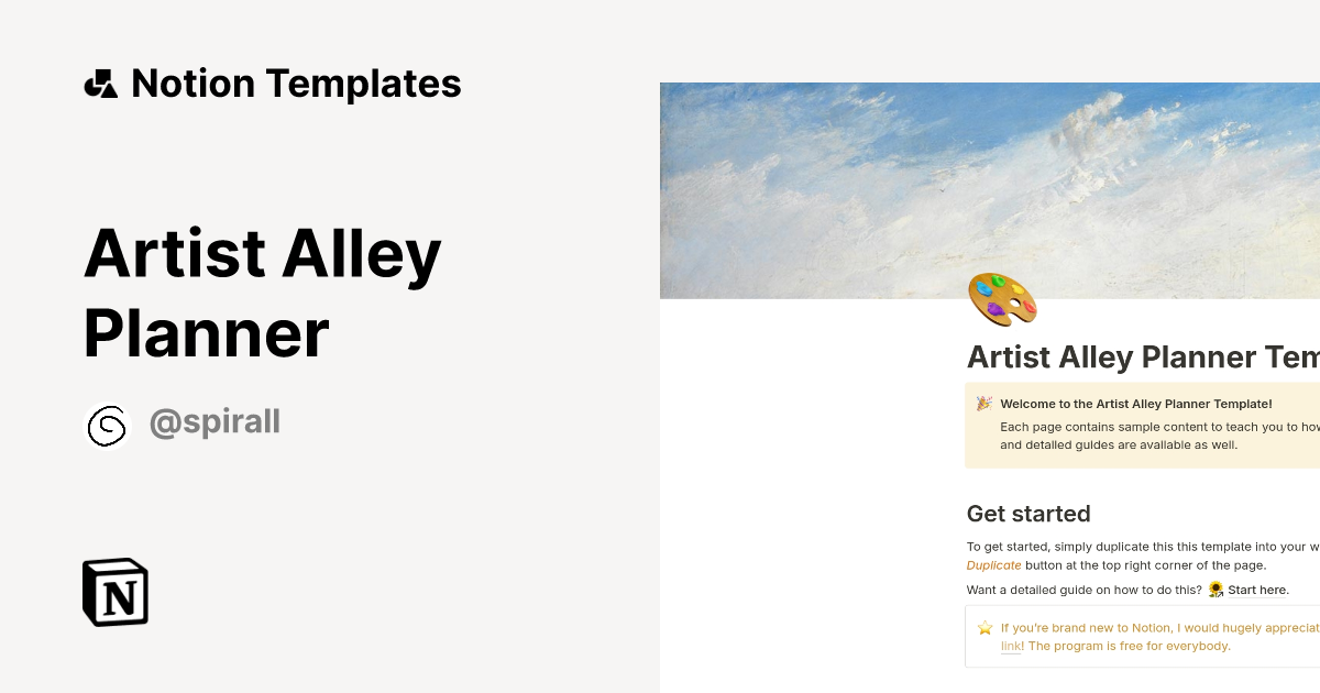 Artist Alley Planner Template by Spirall | Notion Marketplace