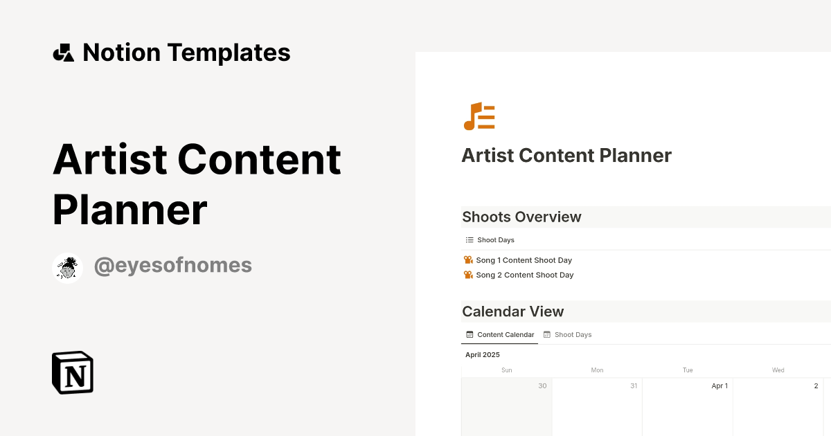 Artist Content Planner Template | Notion Marketplace