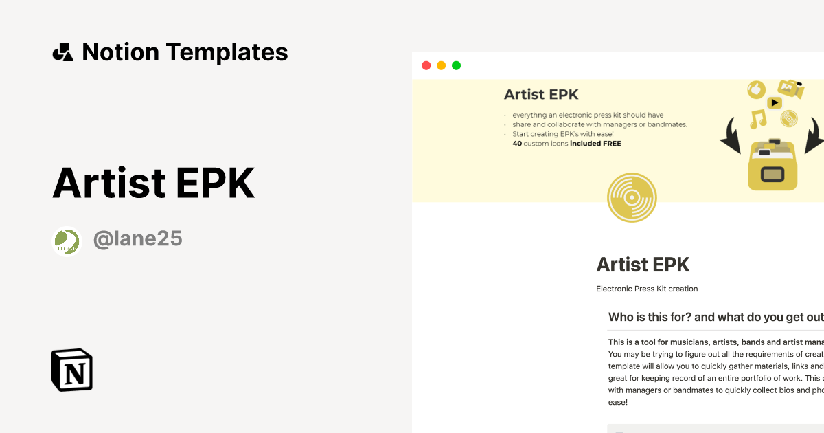 Artist EPK Template by Lane25 | Notion Marketplace