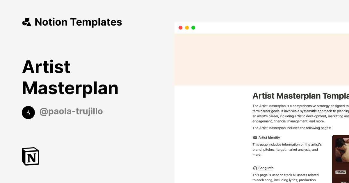 Artist Masterplan Template by Paola Trujillo | Notion Marketplace