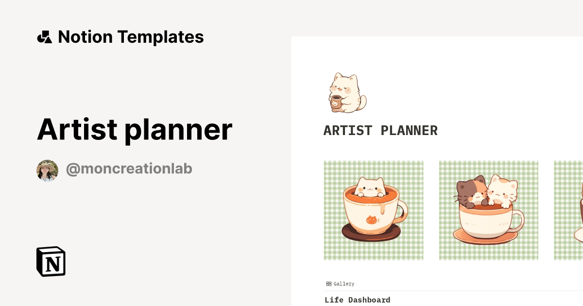 Artist planner Template by Mon Creation Lab | Notion Marketplace