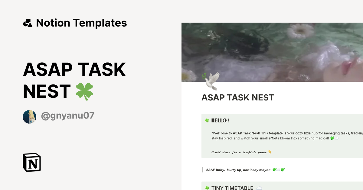 ASAP TASK NEST 🍀 Template | Notion Marketplace