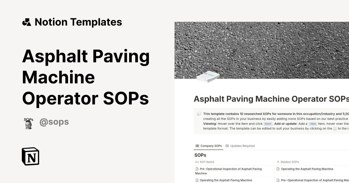 Asphalt Paving Machine Operator SOPs Template by SOPs | Notion Marketplace