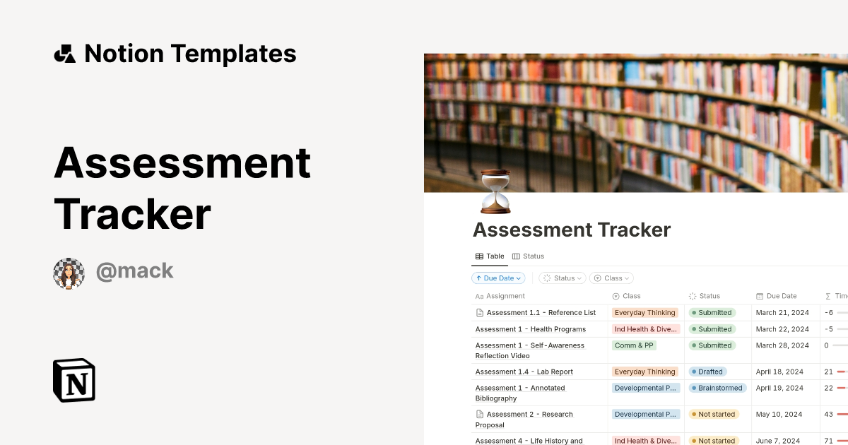 Assessment Tracker Template by mack | Notion Marketplace